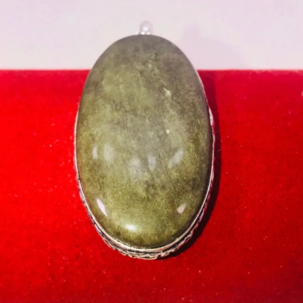 Gorgeous Gray Obsidian Huge Oval Stone Necklace New! - Gem